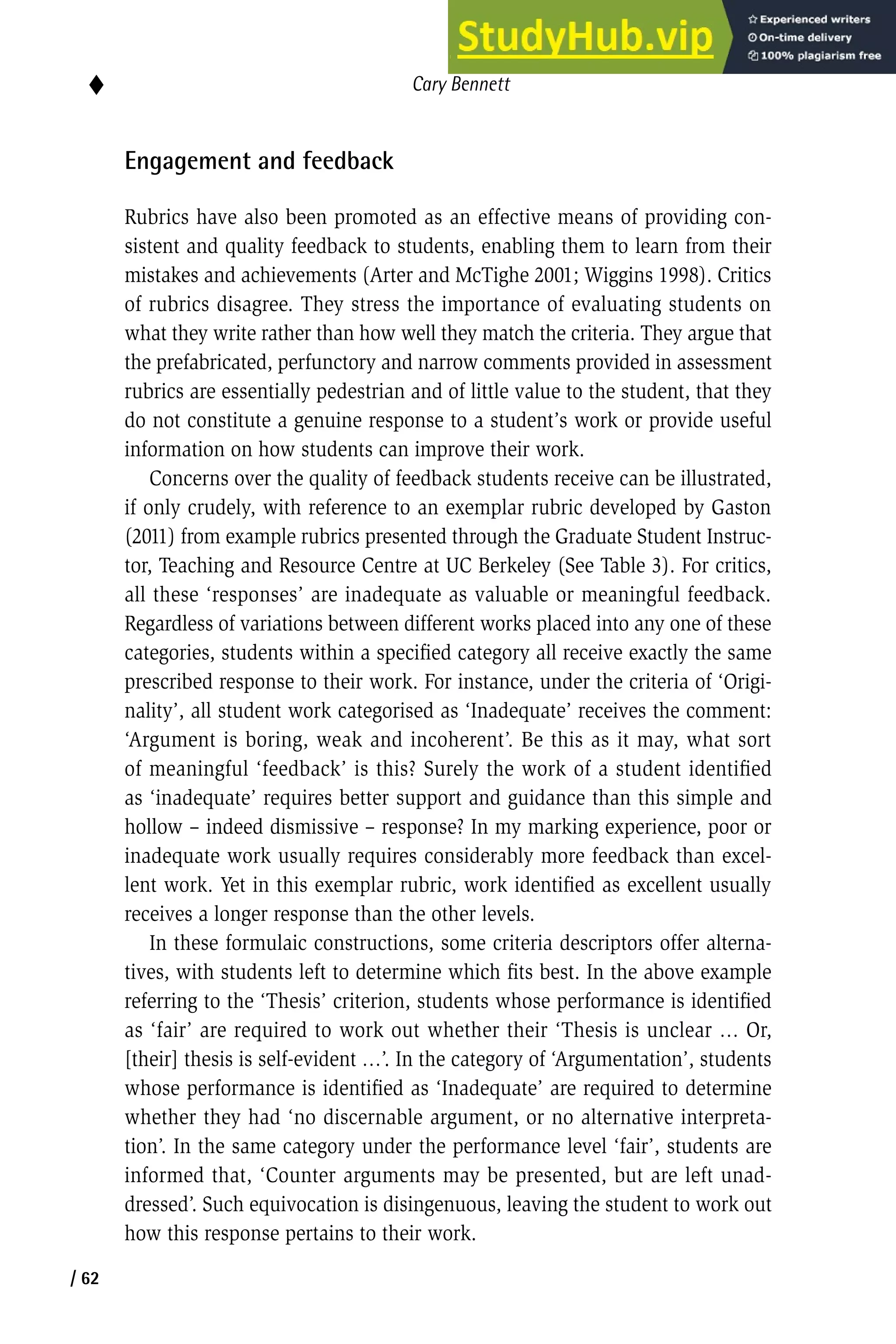 Assessment Rubrics Thinking Inside The Boxes | PDF