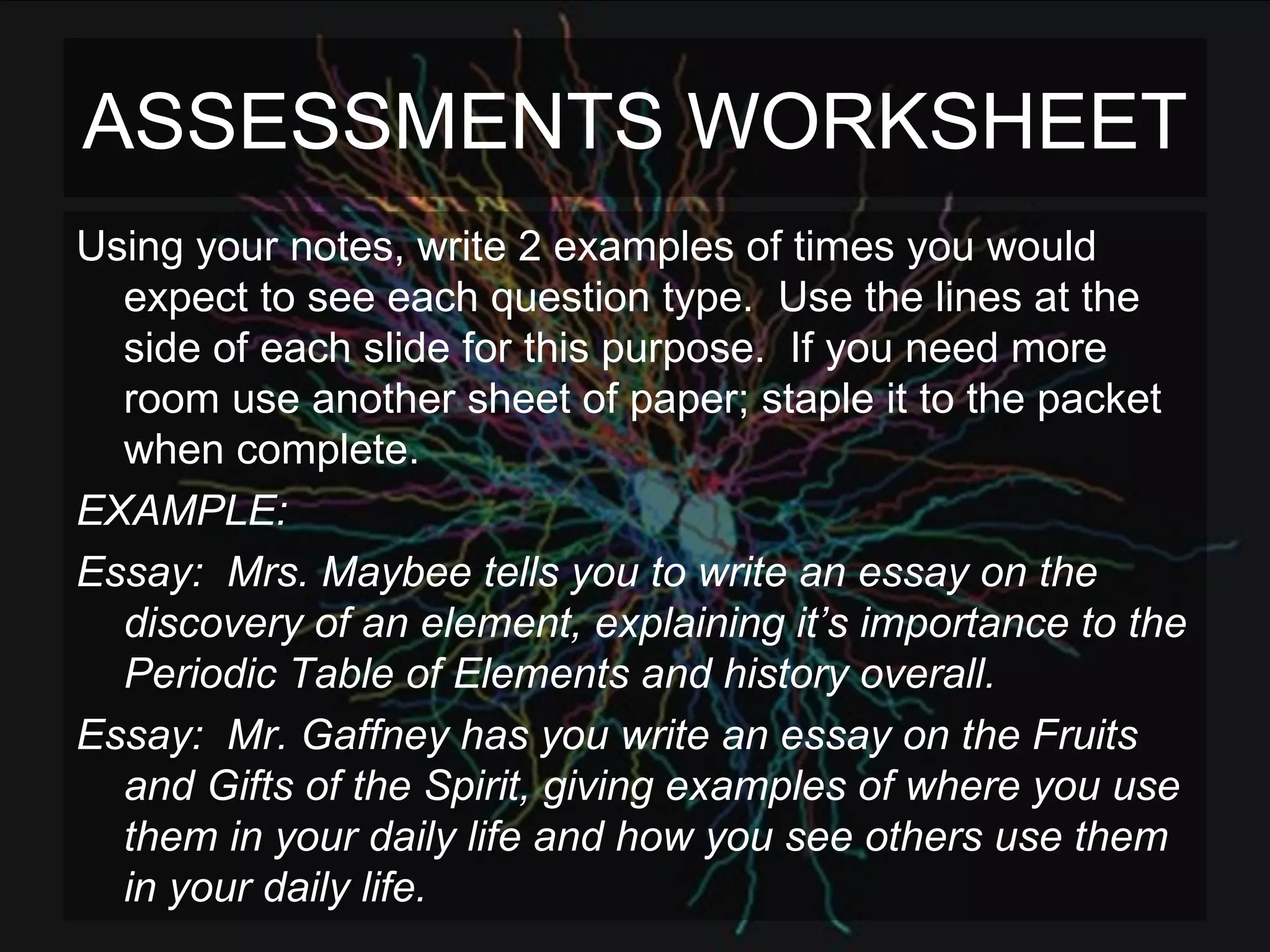 Assessments Worksheet | PPT
