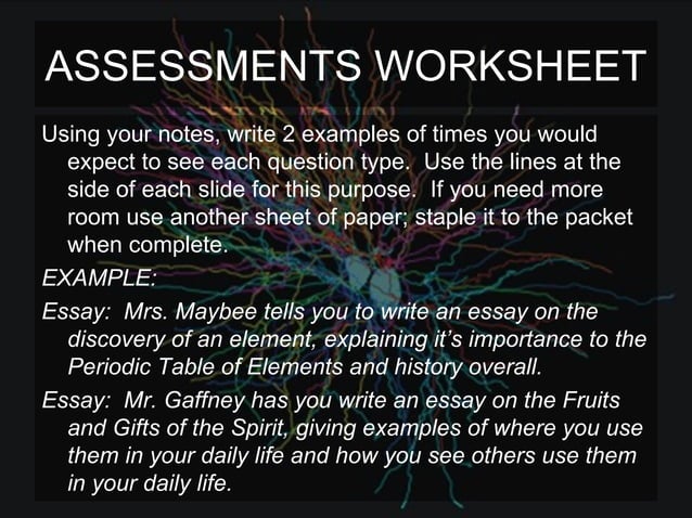 Assessments Worksheet | PPT