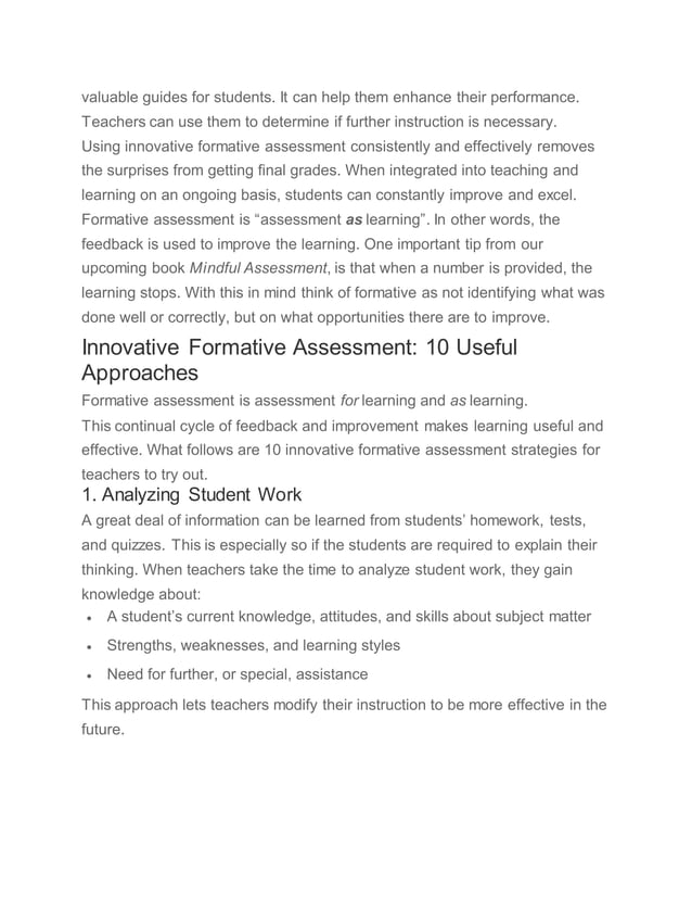 10 Innovative Formative Assessment Examples for Teachers | DOCX