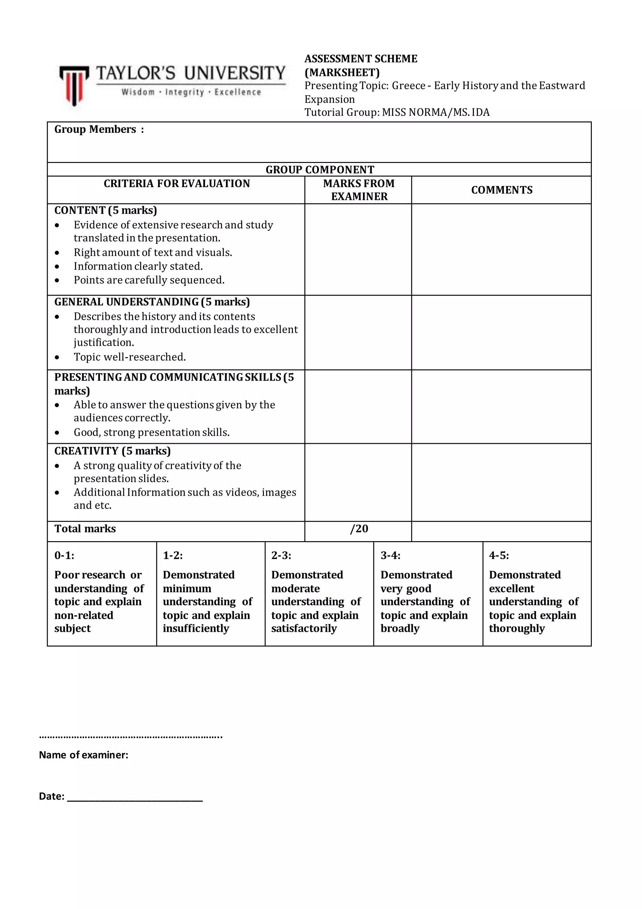 Assessment scheme | DOCX