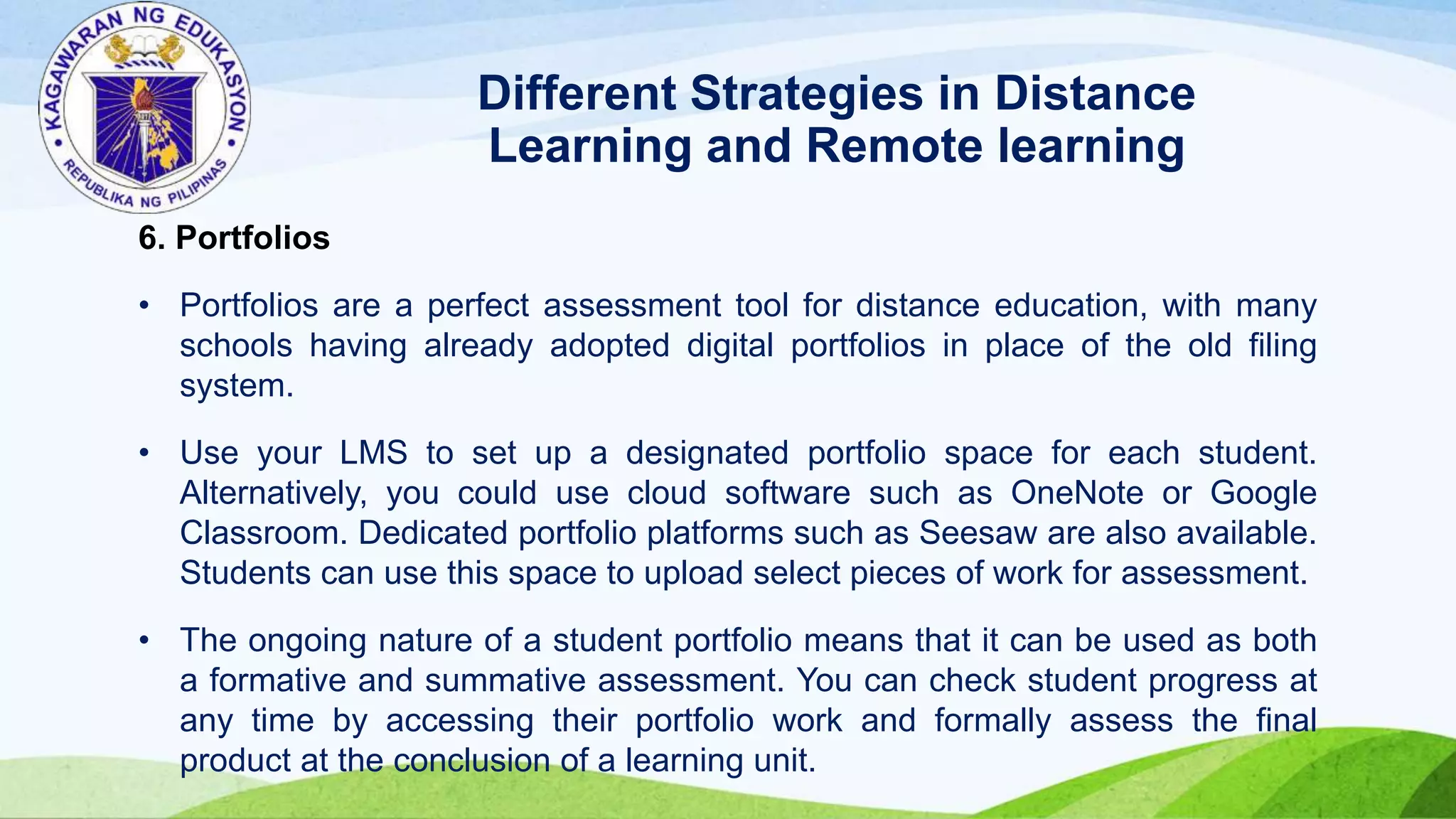 Assessment strategies in remote learning distance learning | PPTX