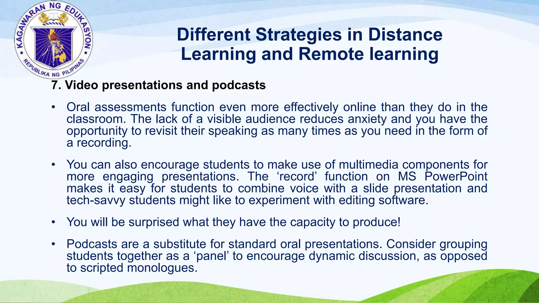Assessment strategies in remote learning distance learning | PPTX