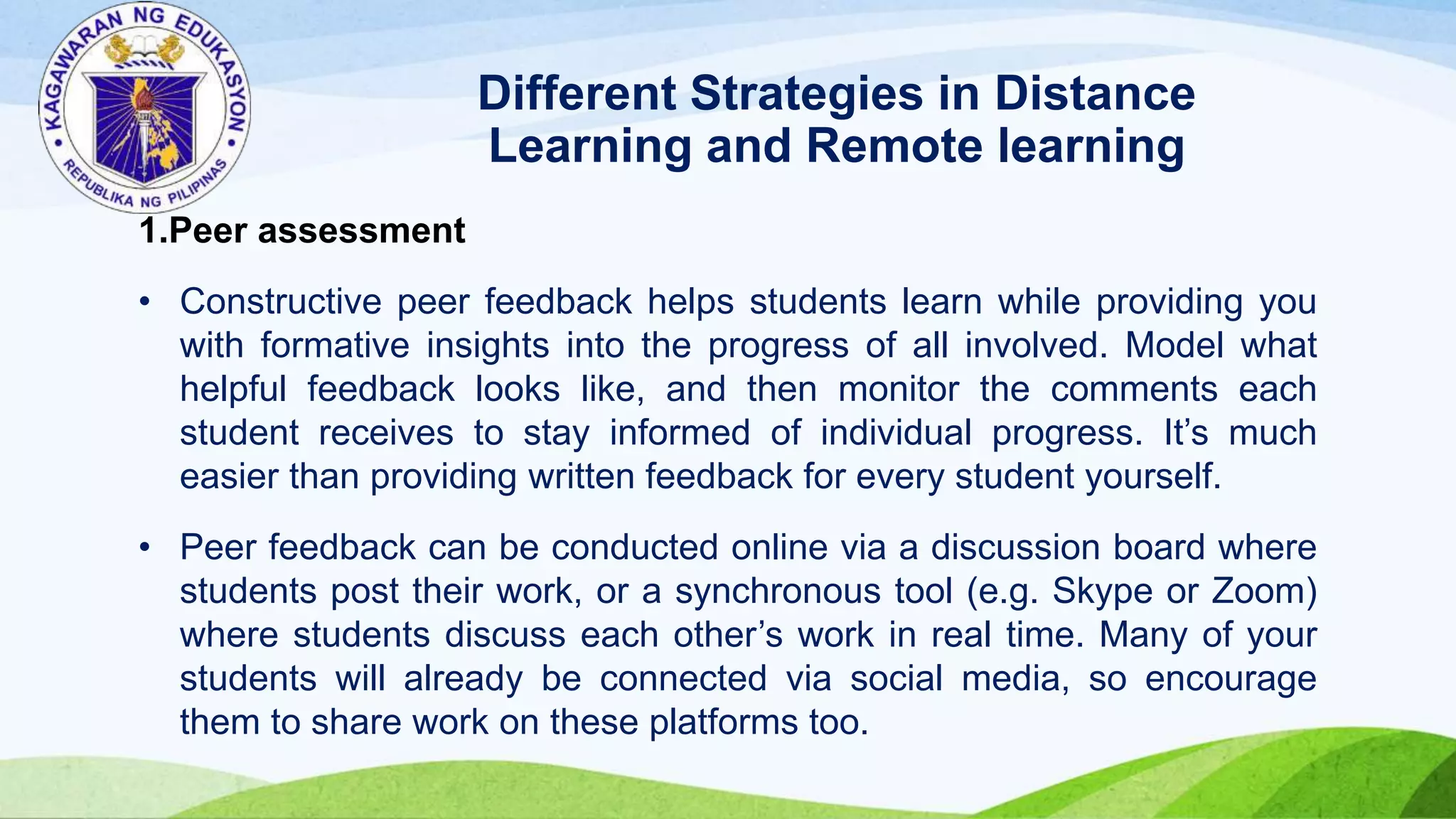 Assessment strategies in remote learning distance learning | PPTX