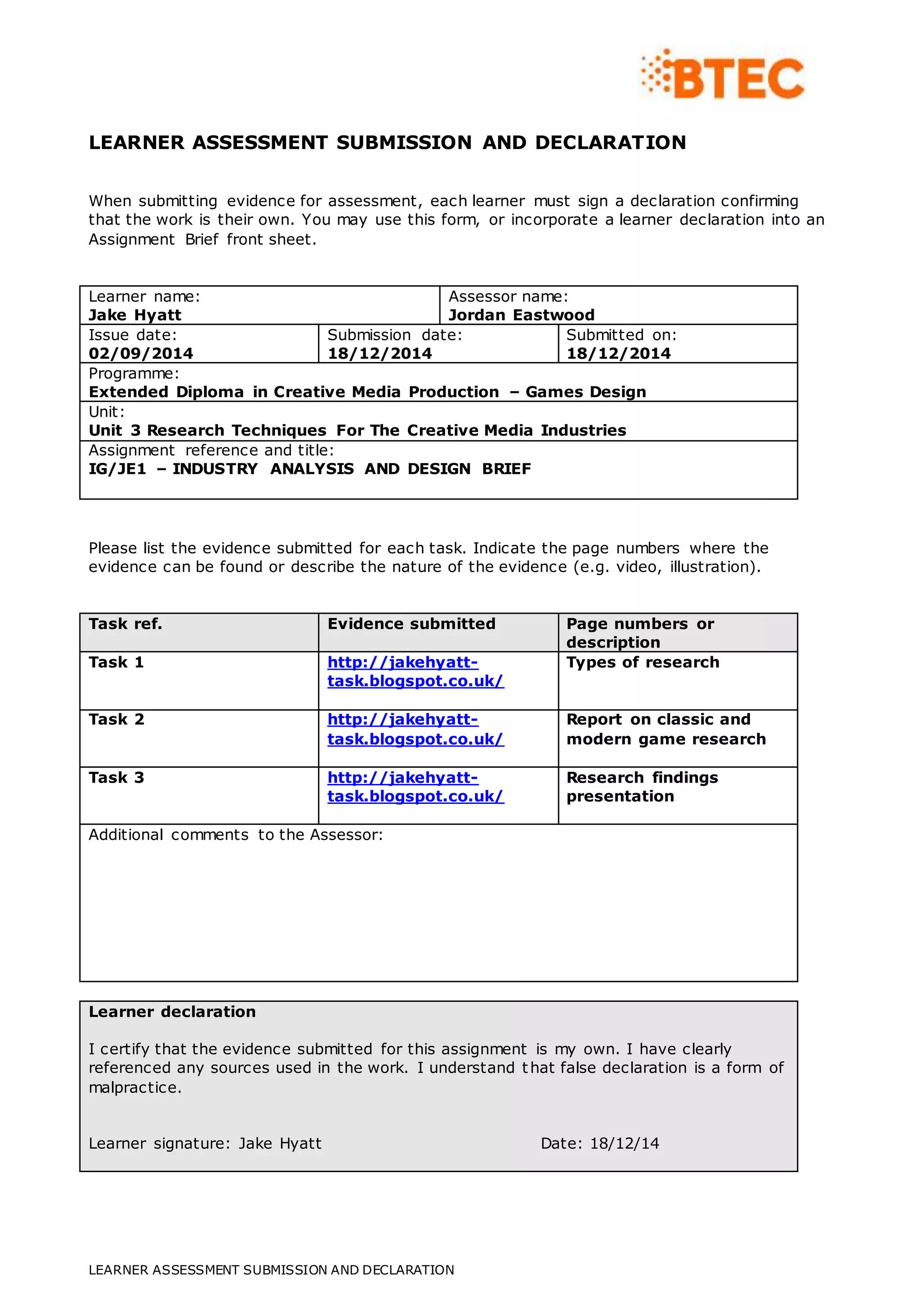 Assessment submission declaration | PDF