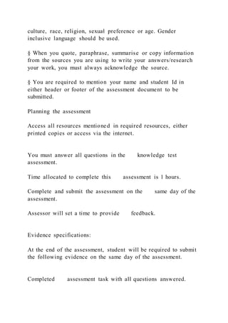 Assessment task 1 Knowledge TestRequired documents and equi | DOCX