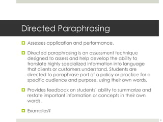 Assessment techniques overview | PPTX | Educational Assessment | Education