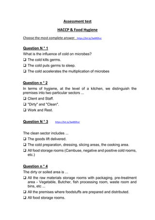 Assessment test haccp and food hygiene 2 | PDF