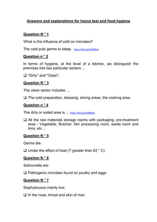 Assessment test haccp and food hygiene 2 | PDF