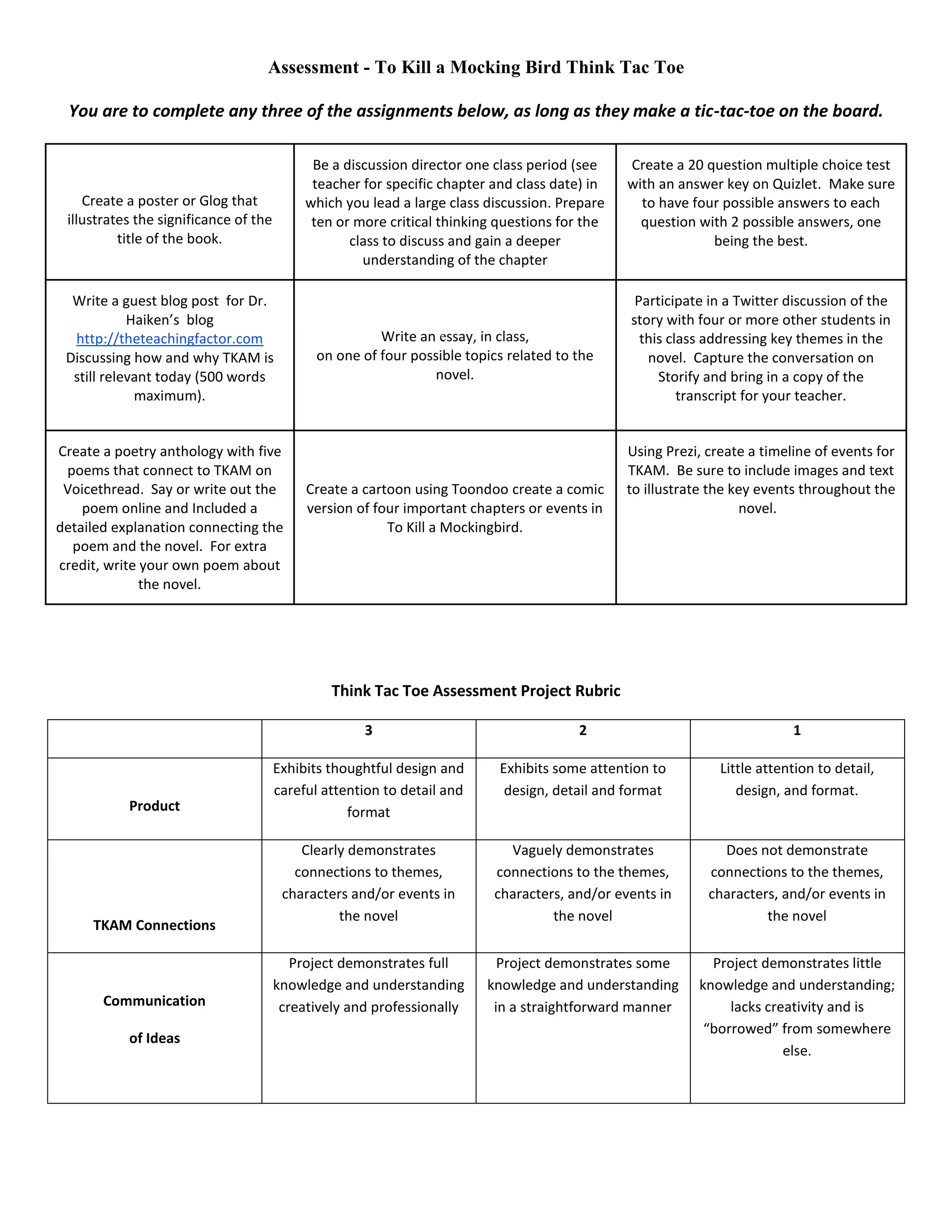 Tech-erentiated Assessment for To Kill a Mockingbird | DOCX