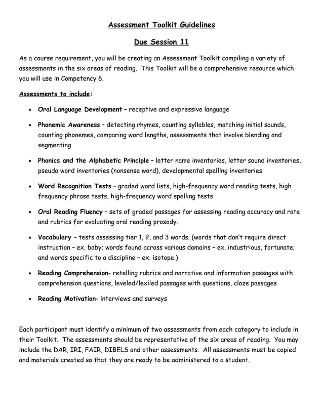 Assessment toolkit guidelines | PDF