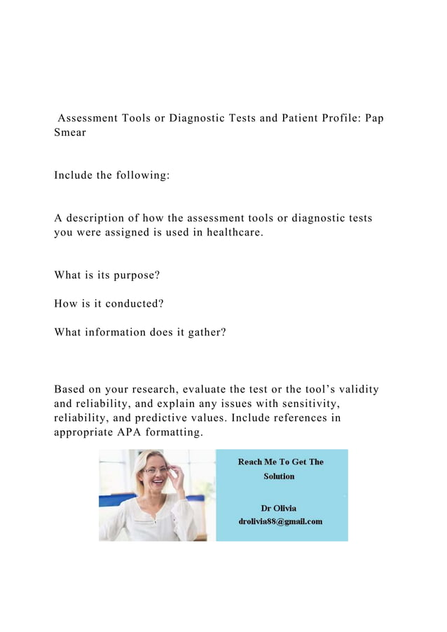Assessment Tools or Diagnostic Tests and Patient Profile Pap.docx