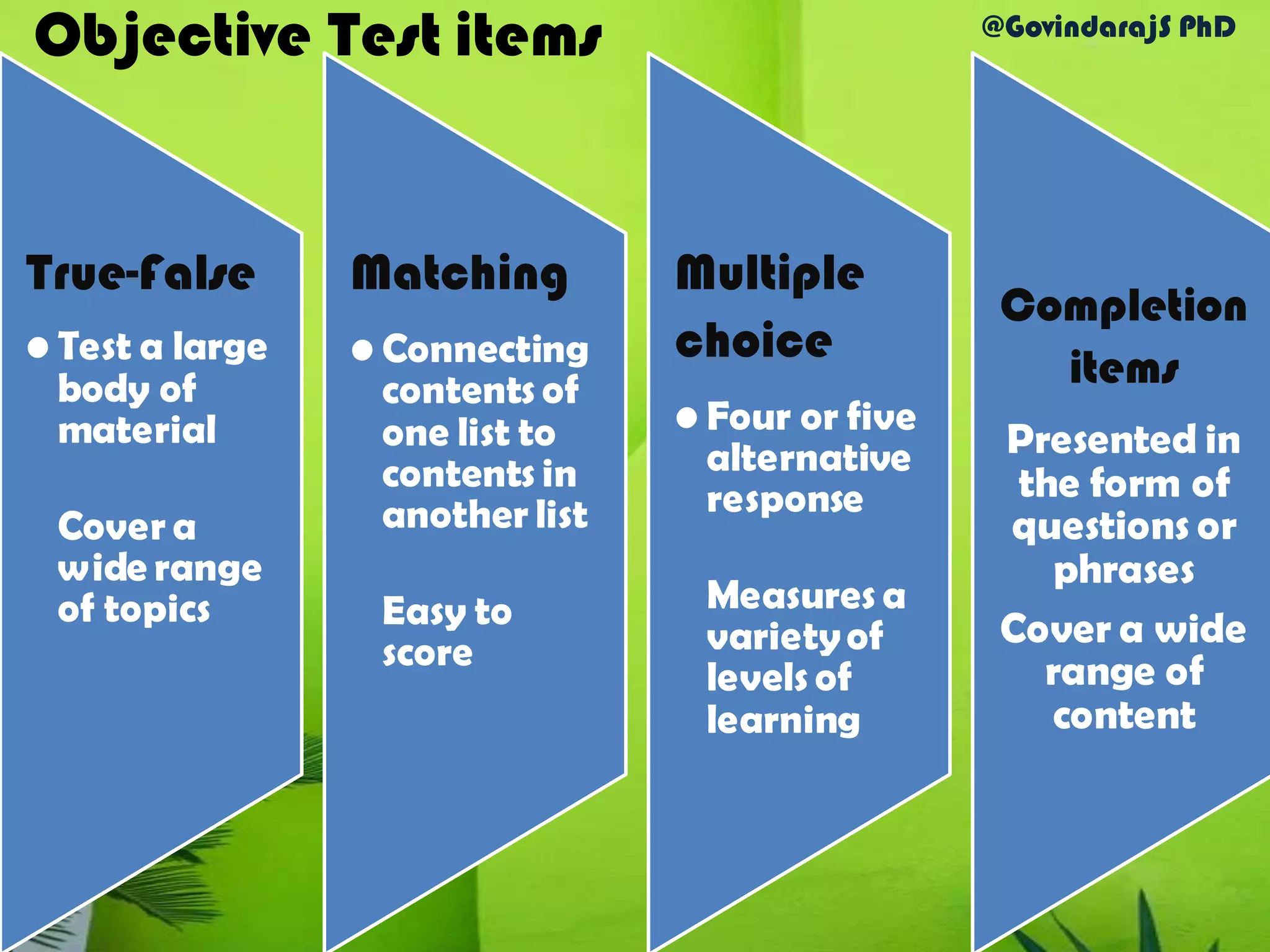 Assessment tools for Affective Domain, Types of test items, Principles ...