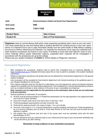 Assessor A. Alam Coursework Regulations | PDF