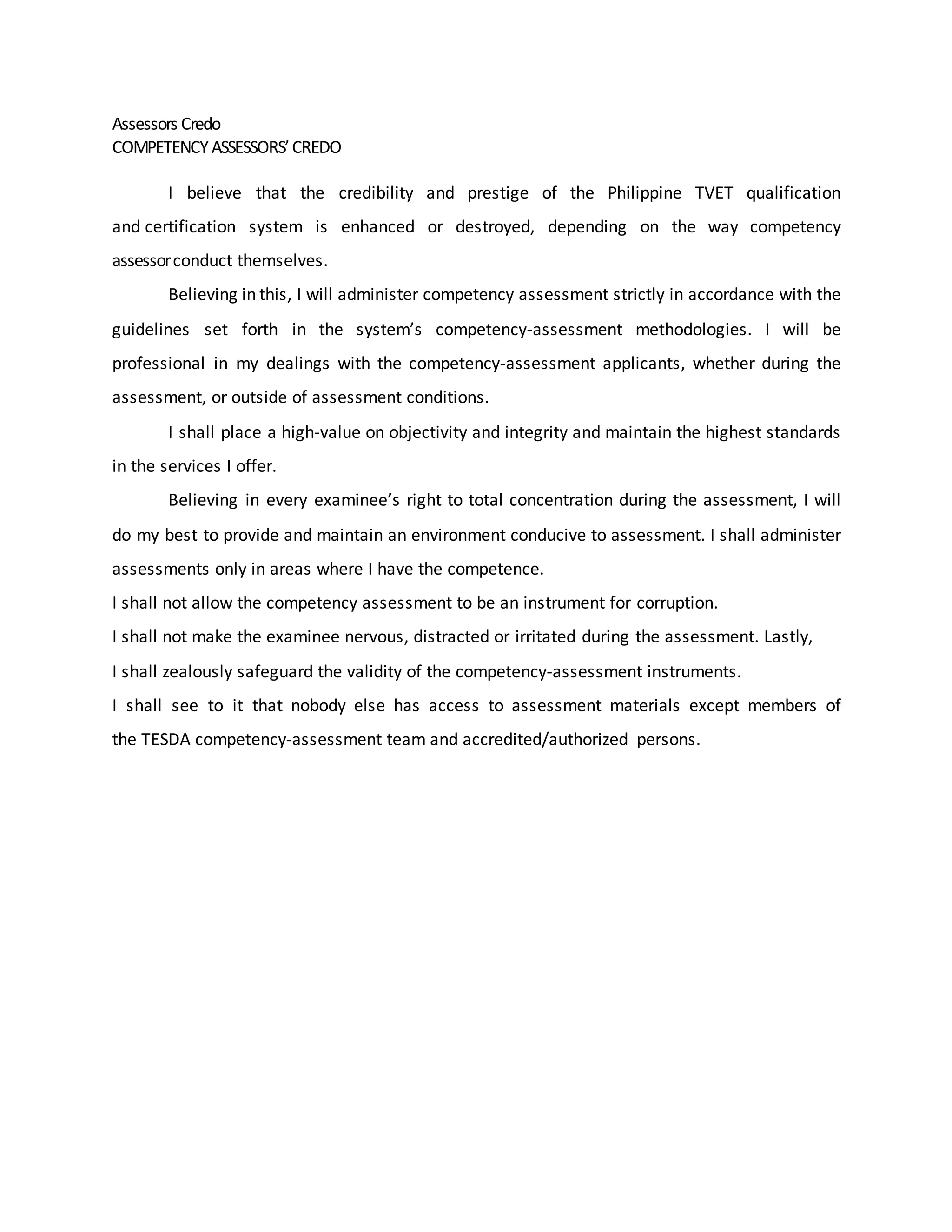 Assessors credo | DOCX