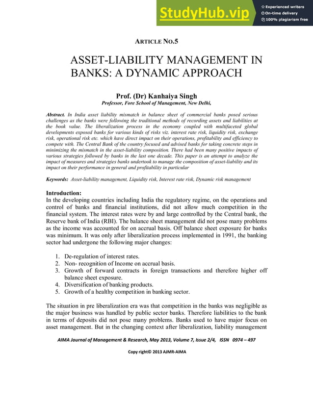 ASSET-LIABILITY MANAGEMENT IN BANKS A DYNAMIC APPROACH | PDF