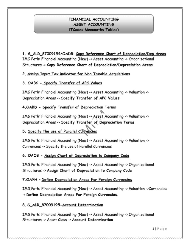 Asset accounting T codes and Menupaths.pdf | Business Accounting ...