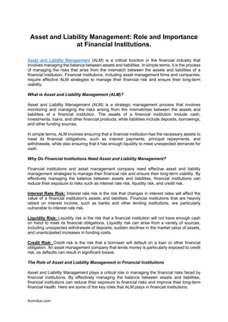 Asset and Liability Management Role and Importance at Financial ...