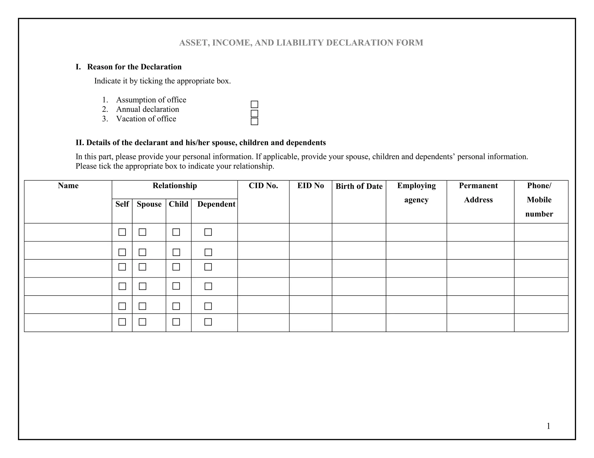 Asset declaration form_eng | PPT