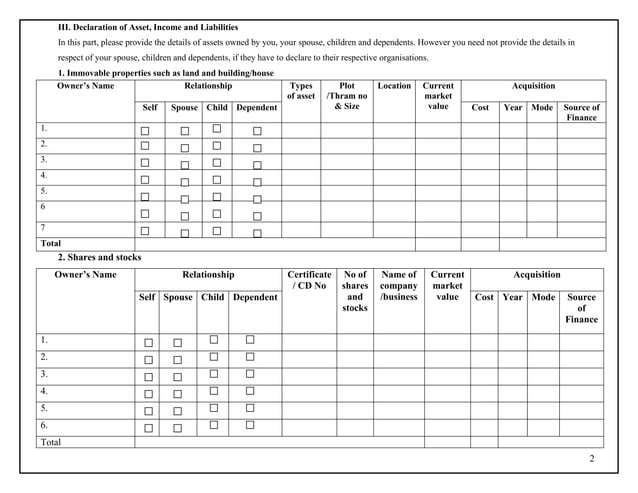 Asset declaration form_eng | PDF