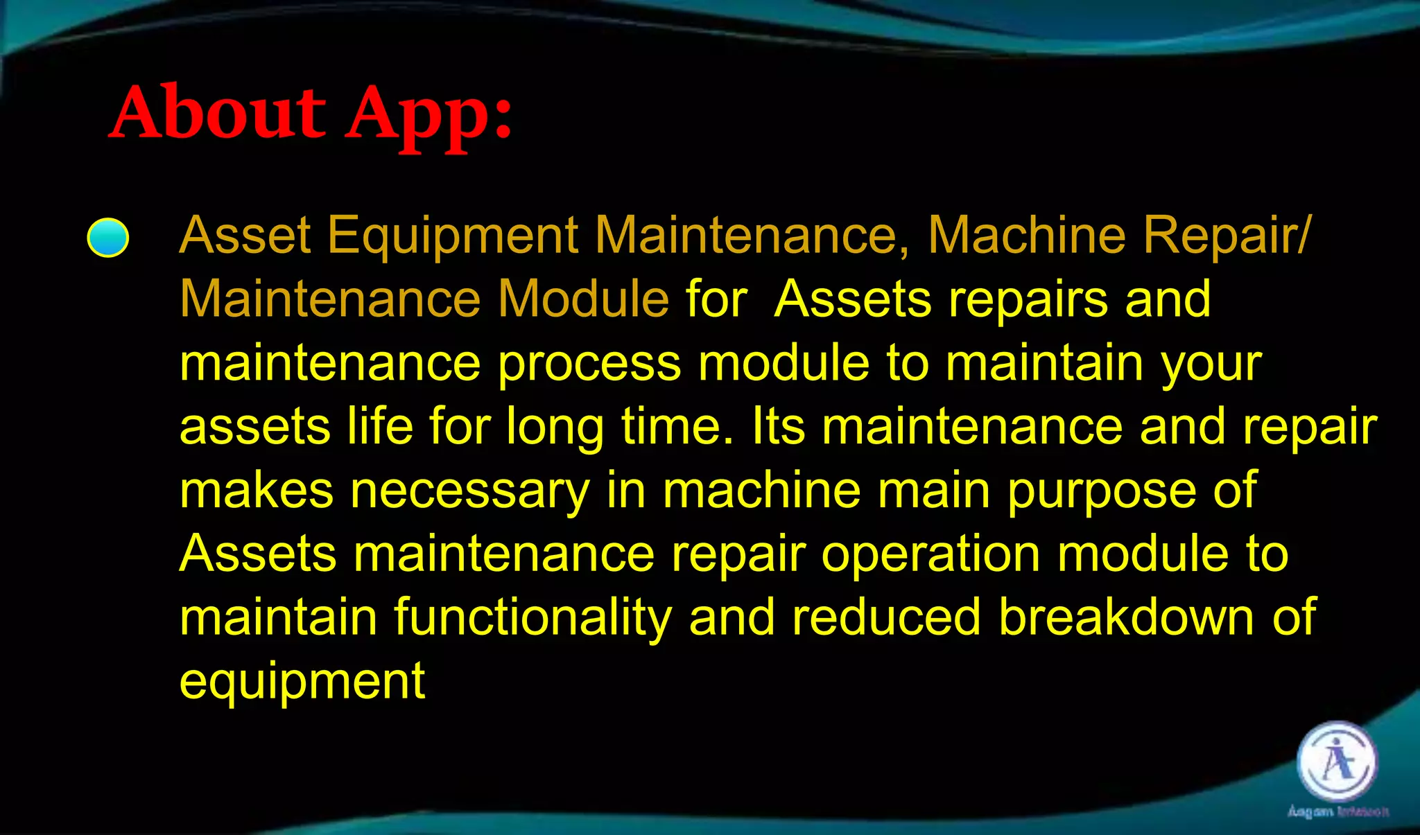 Asset Equipment Maintenance, Machine Repair/Maintenance, Auto parts ...