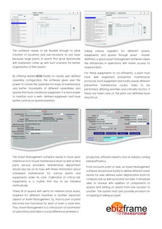 Asset Management Software - Ebizframe Transform | PDF