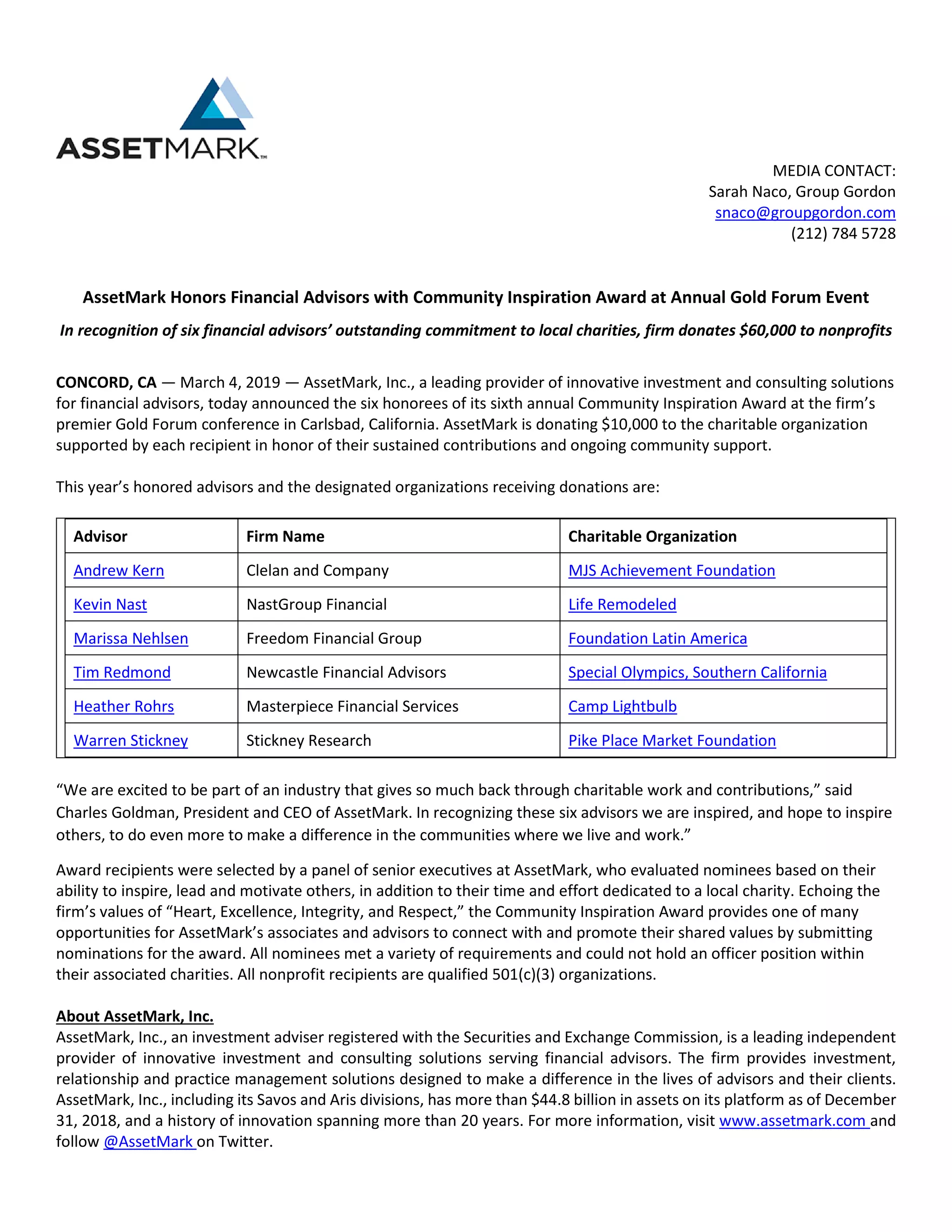 AssetMark press release | PDF | Government Support and Welfare ...