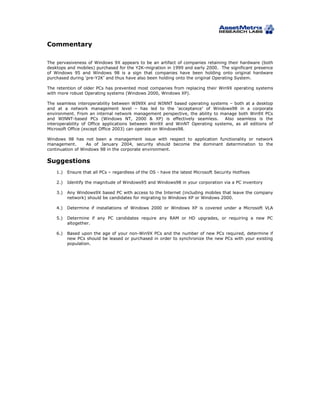 Asset Metrix Win98 Analysis Asset Labs Edition | DOC