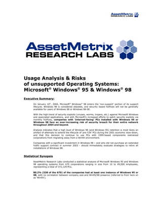 Asset Metrix Win98 Analysis Asset Labs Edition | DOC