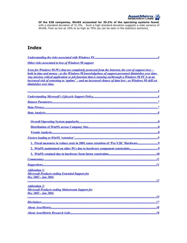 Asset Metrix Win98 Analysis Asset Labs Edition | DOC