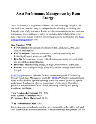 Asset Performance Management by Reon Energy | DOCX