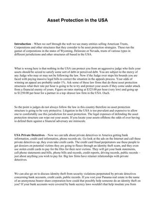 Asset Protection In The USA | DOC