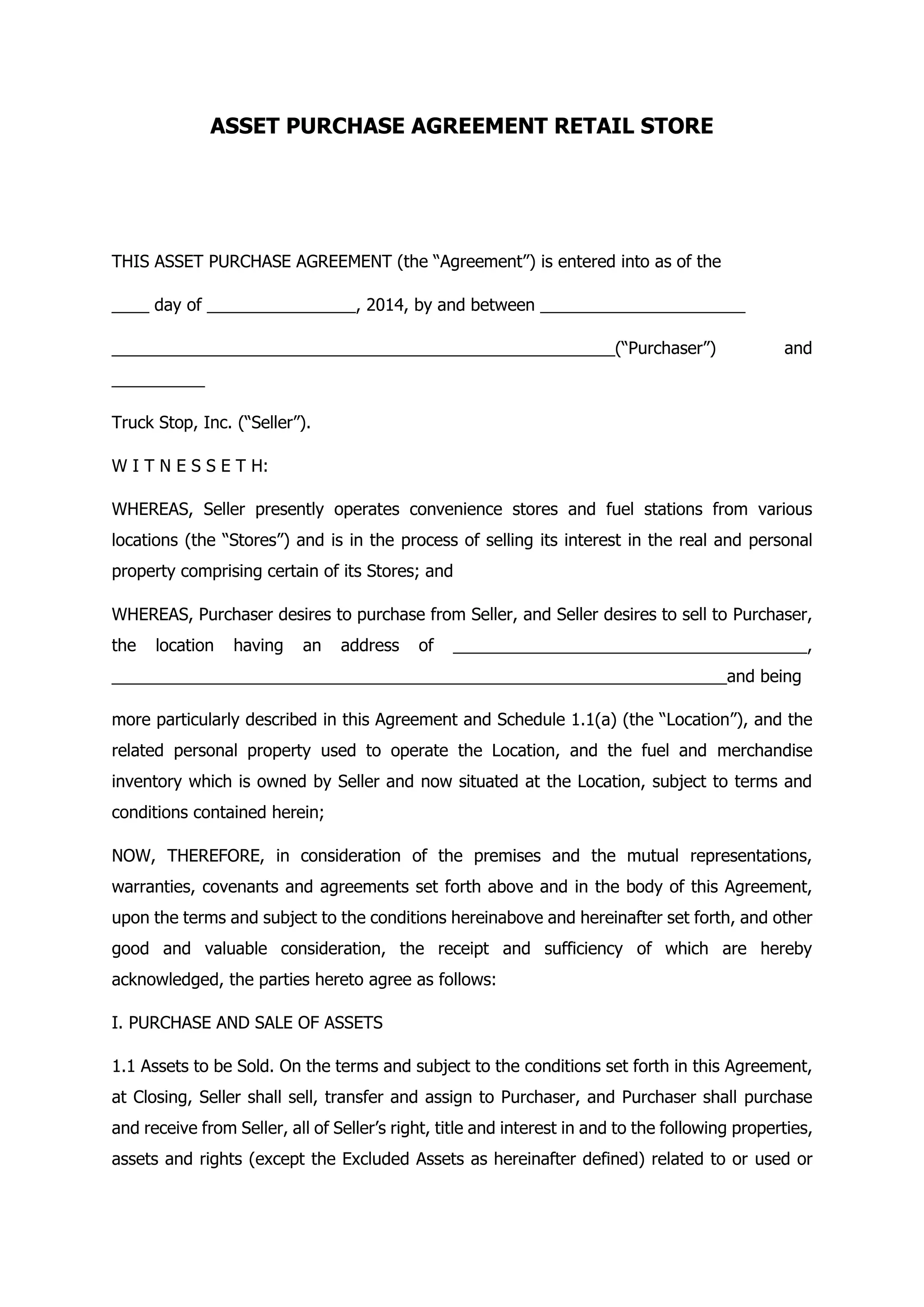ASSET PURCHASE AGREEMENT RETAIL STORE | PDF