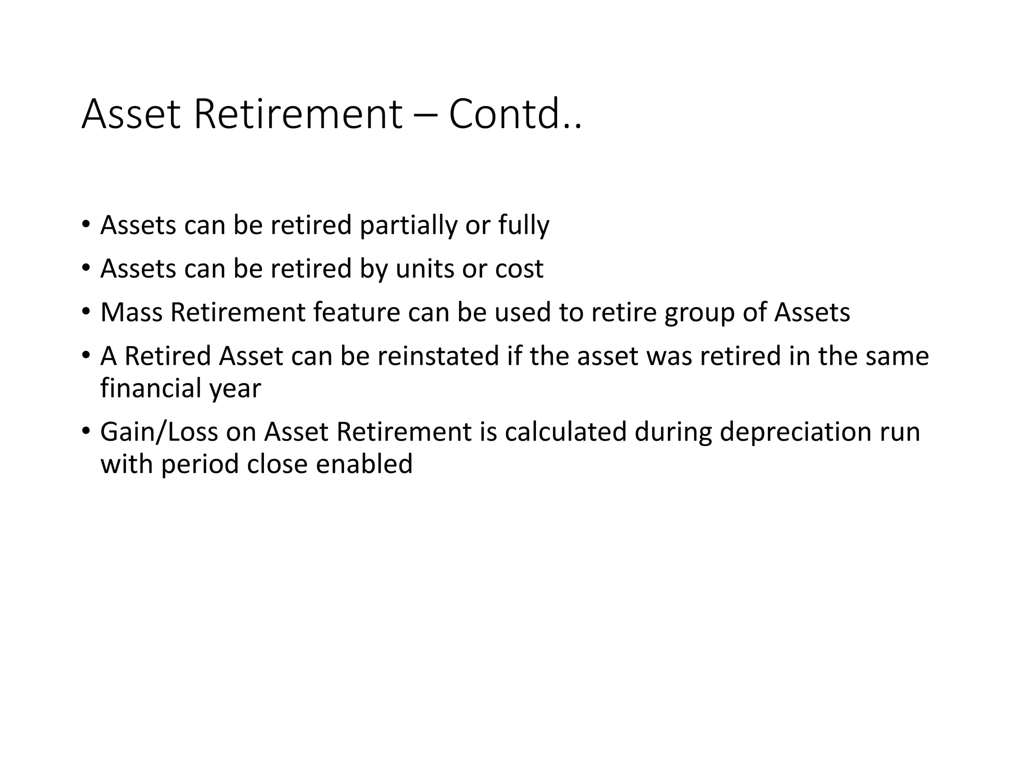 R12 EBS ORACLE ASSETS -OVERVIEW OF ASSETS | PPT