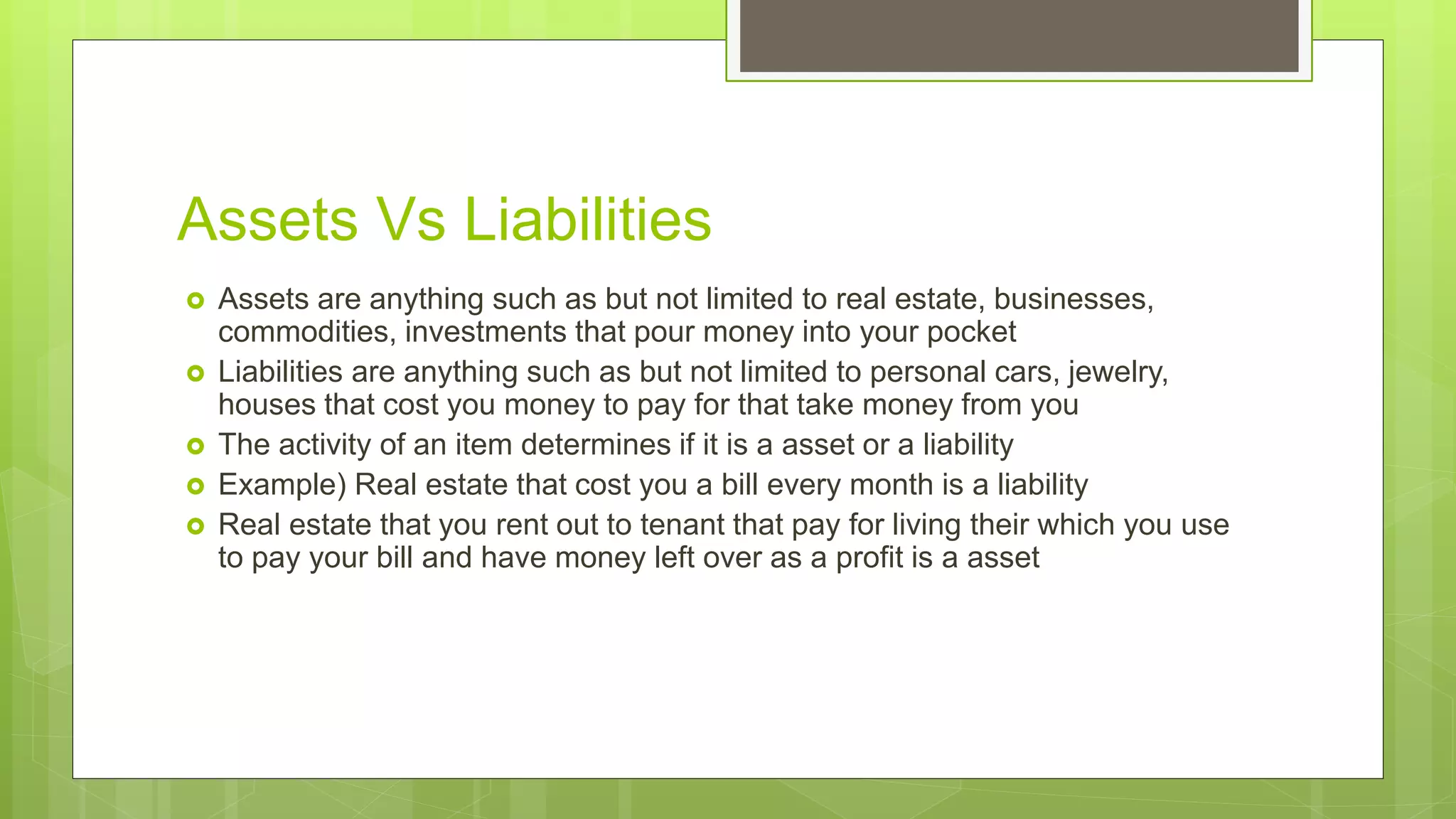 Assets vs Liabilities by Martize Smith | PPT