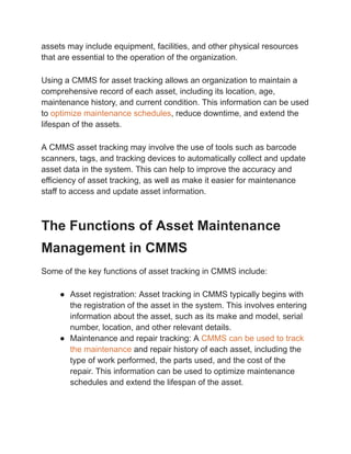 Asset Tracking in CMMS: How Asset Maintenance Management Works? | PDF