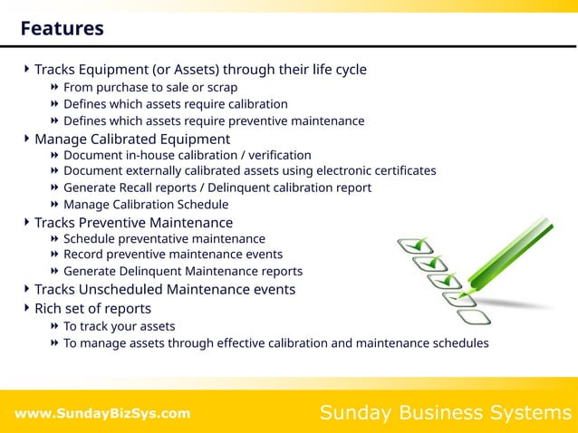 Managing Assets for ISO 9001 compliance (calibration and preventive ...