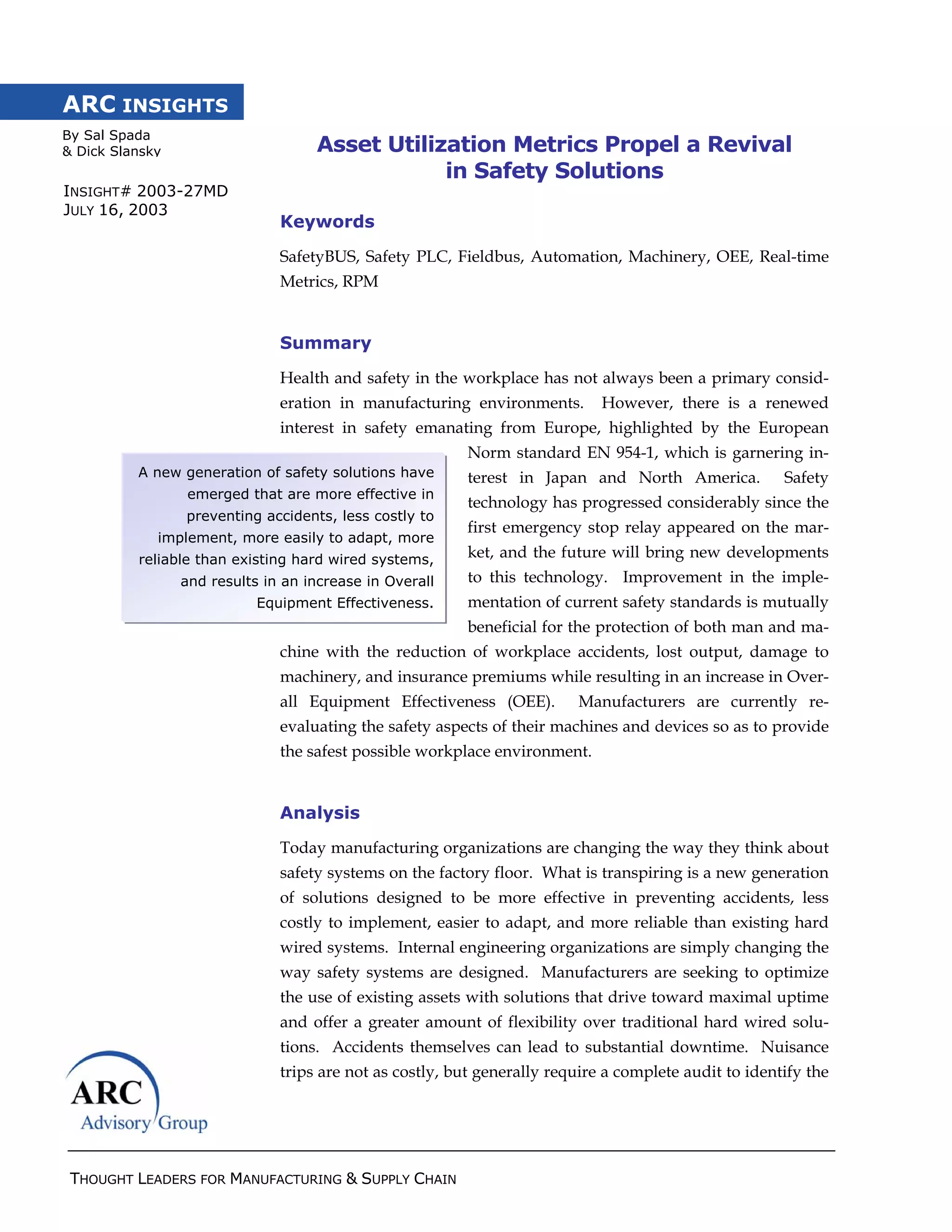 Asset Utilization Metrics Propel A Revival In Safety Solutions Pdf Computing Technology
