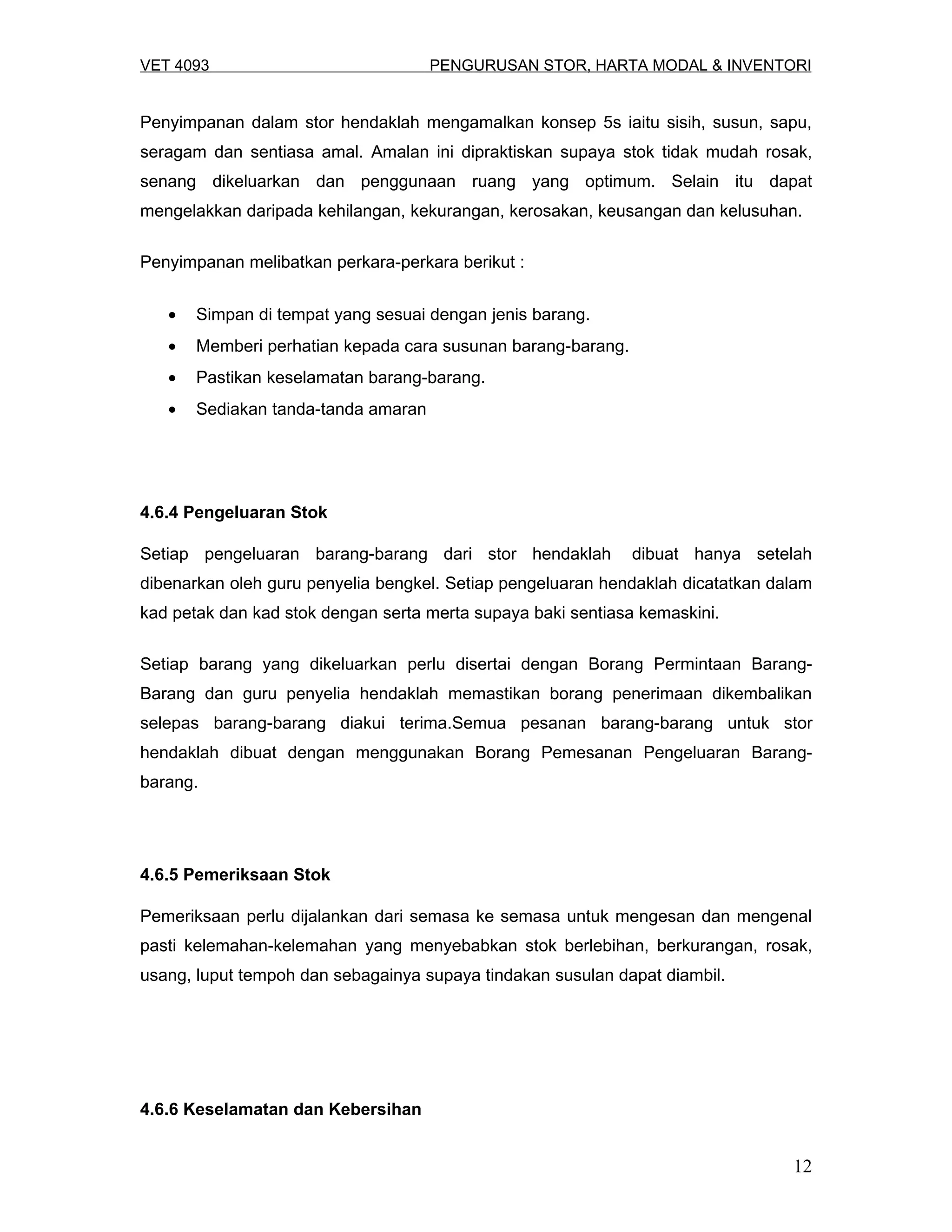 VET 4093- Pengurusan Stor, Harta Modal dan Inventori | DOC