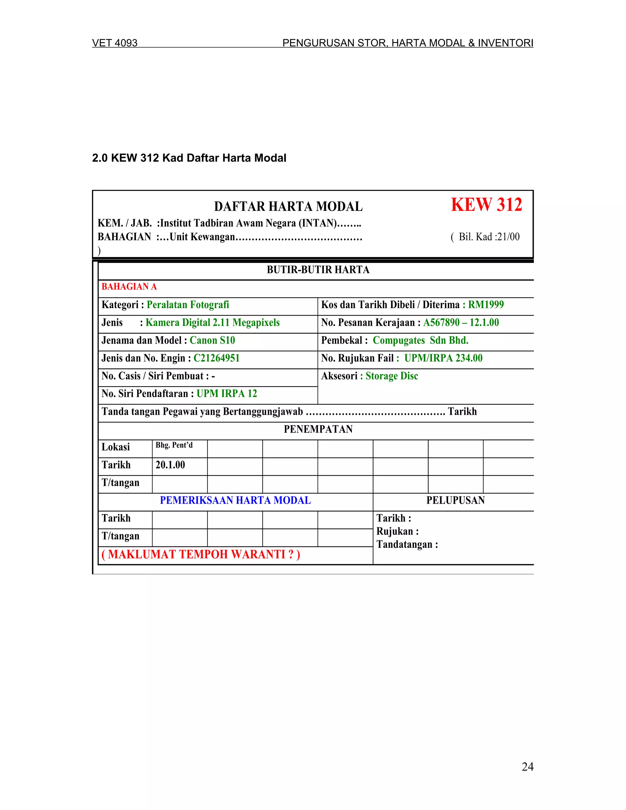 VET 4093- Pengurusan Stor, Harta Modal dan Inventori | DOC