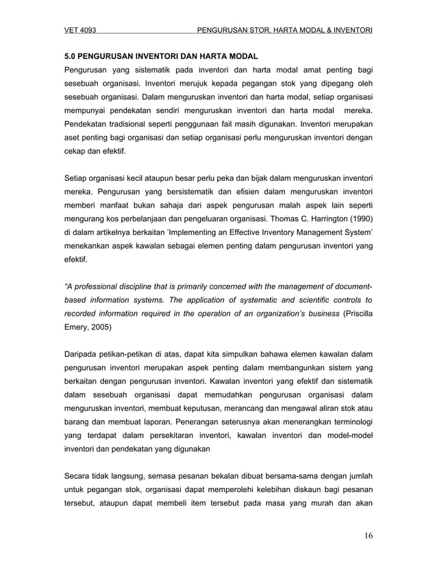 VET 4093- Pengurusan Stor, Harta Modal dan Inventori | DOC