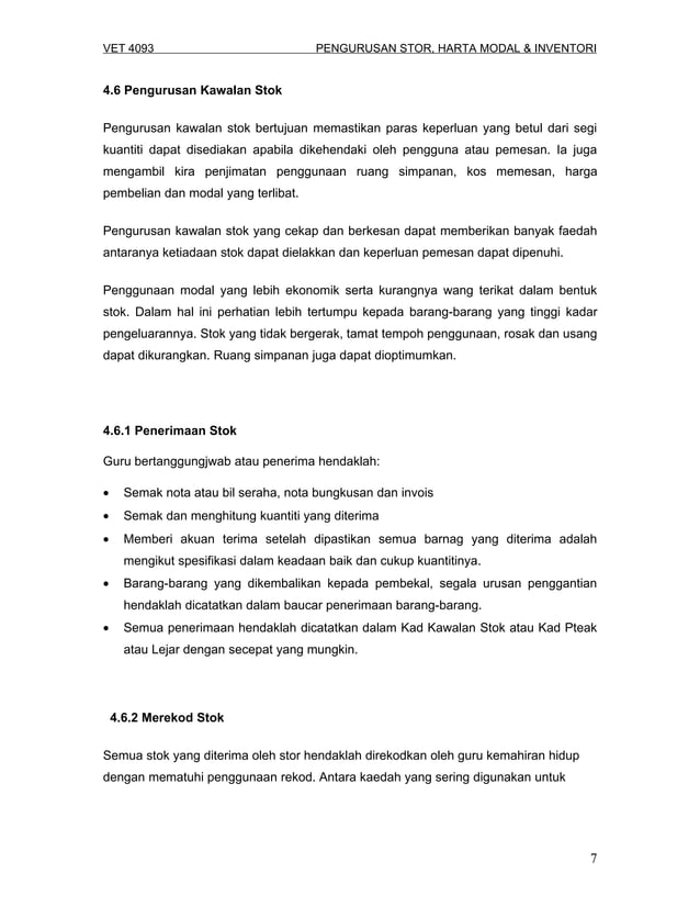 VET 4093- Pengurusan Stor, Harta Modal dan Inventori | DOC