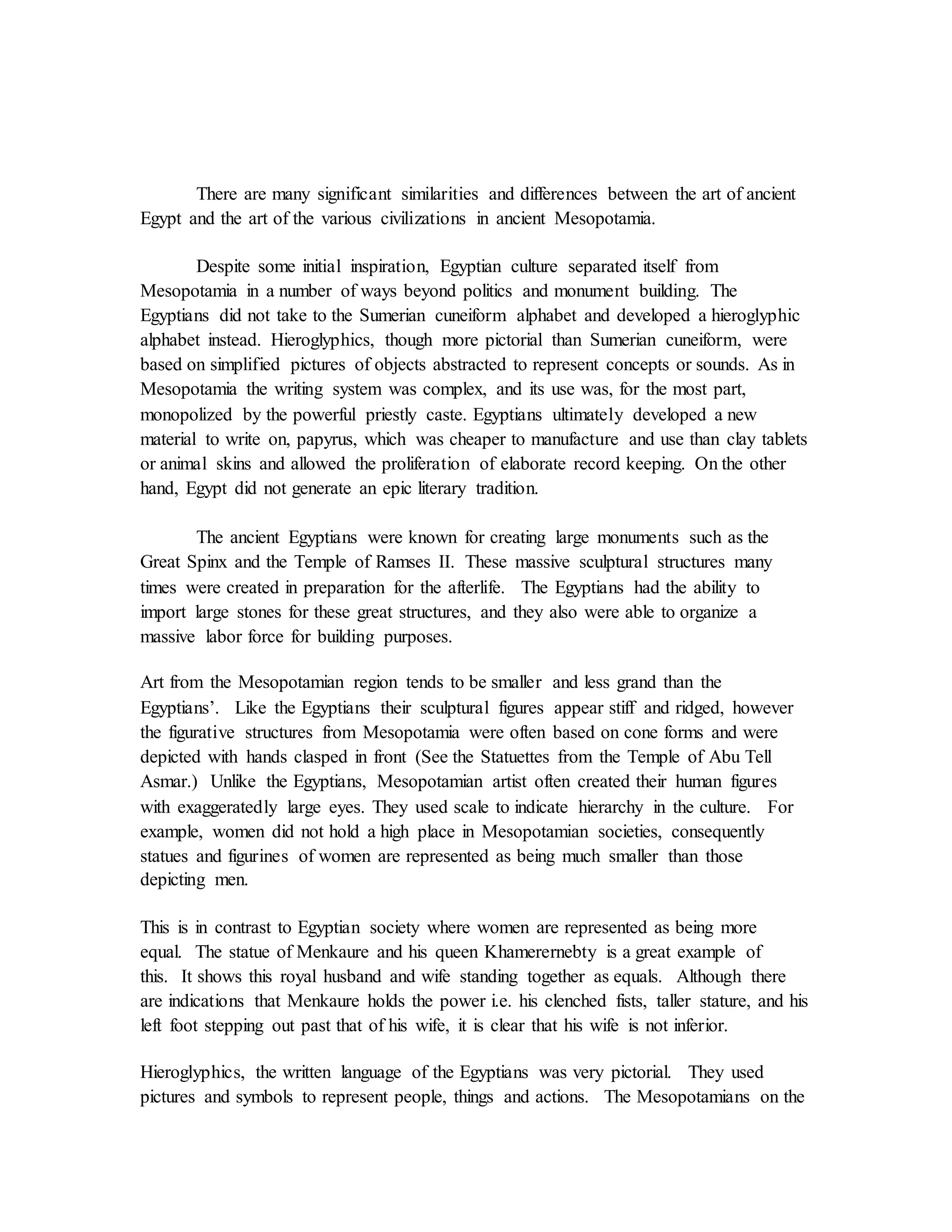 [Assignment/Research] comparative between sumerian & egyptian arts | DOCX