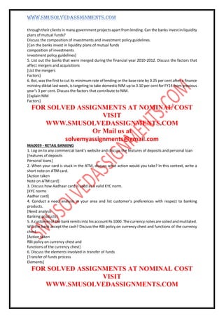 SEM 3 BANKING SUMMER 2014 ASSIGNMENTS | PDF | Business Banking & Finance | Business