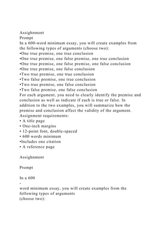 AssighnmentPromptIn a 600-word minimum essay, you will create .docx
