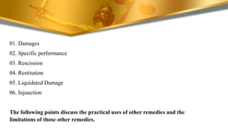 Remedies of Contract Law | Main Principles | PPTX