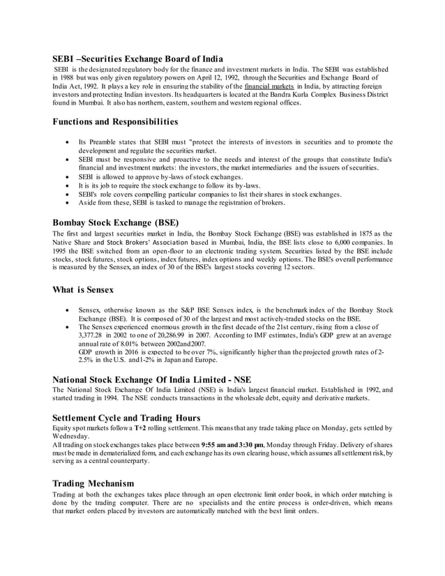 Assigment on BSE & NSE | PDF
