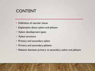 vascular tissue and its relation between primary and secondary tissue | PDF