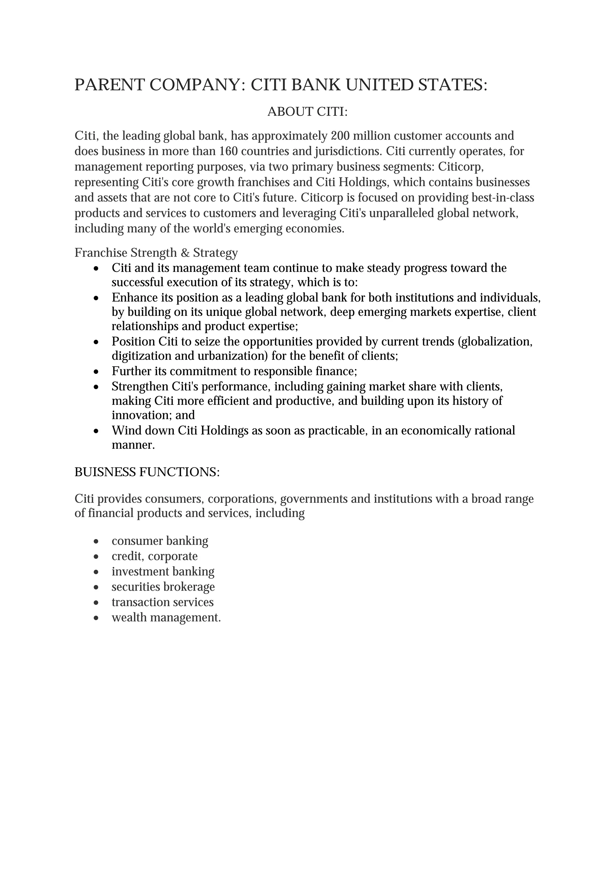 About Citi Bank | PDF