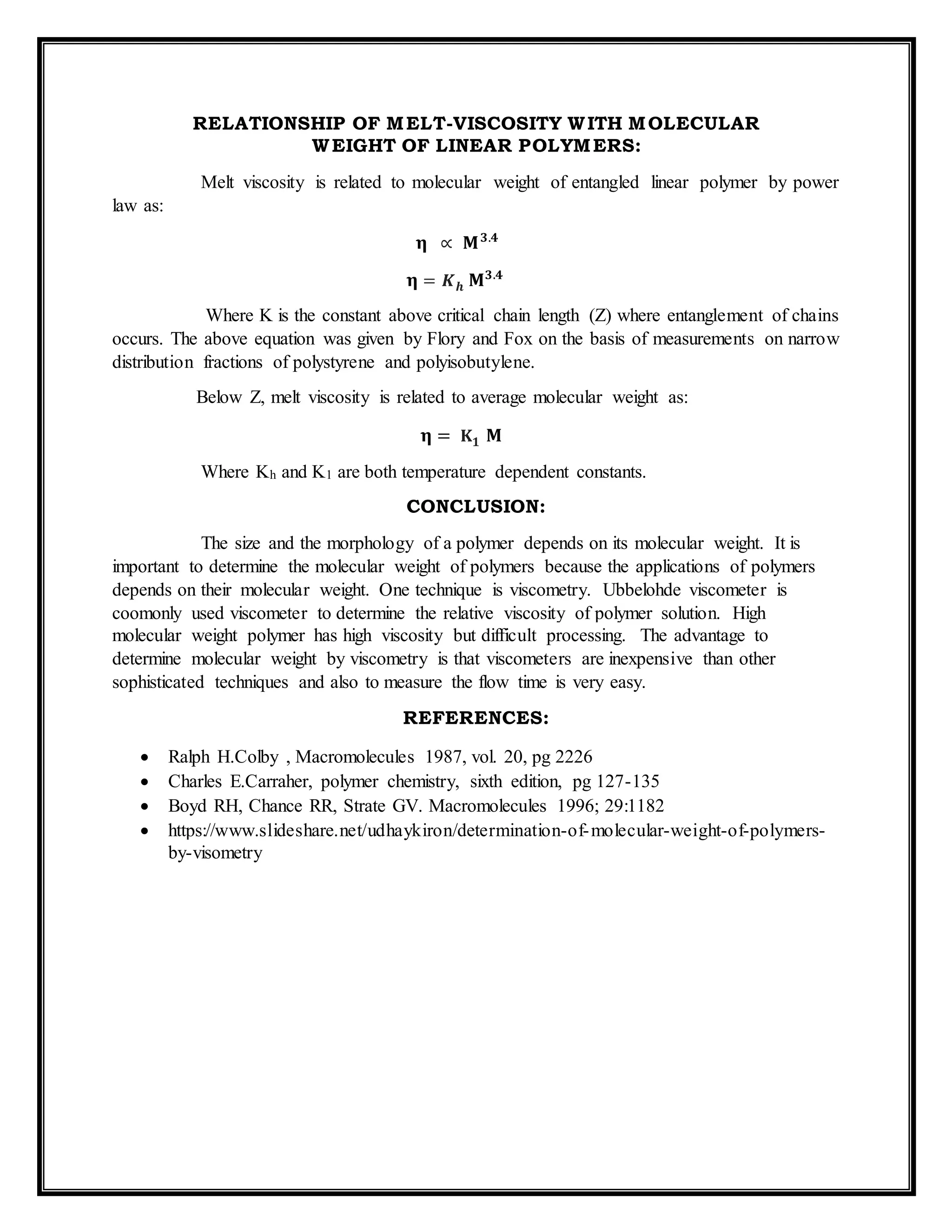Molecular weight determination of polymers by viscometry | DOCX